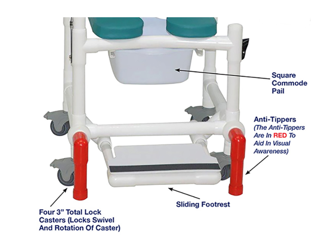 Pisces Healthcare Solutions. Anti-Tip Rolling Shower Chair